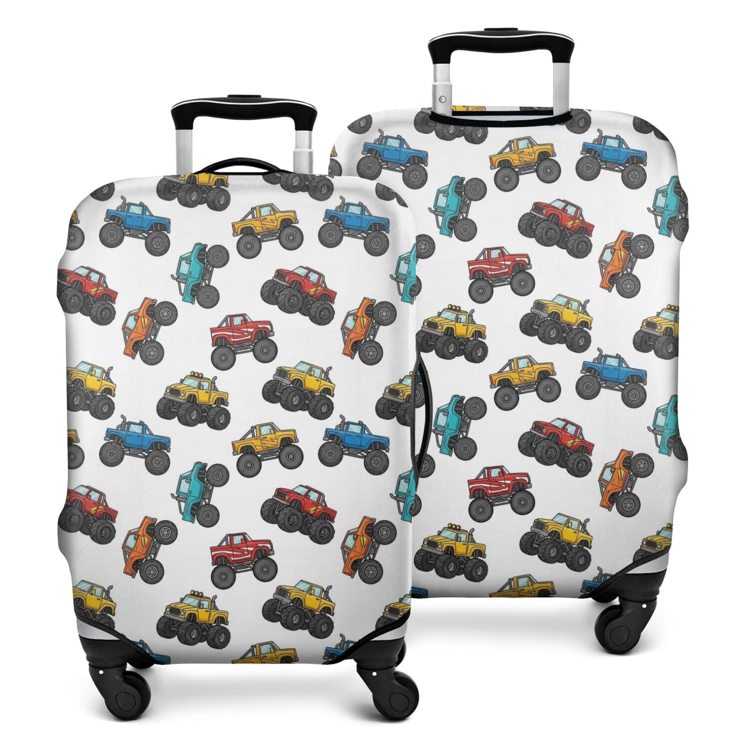 White Monster Cartoon Trucks Pattern Luggage Cover Fashion Suitcase ...