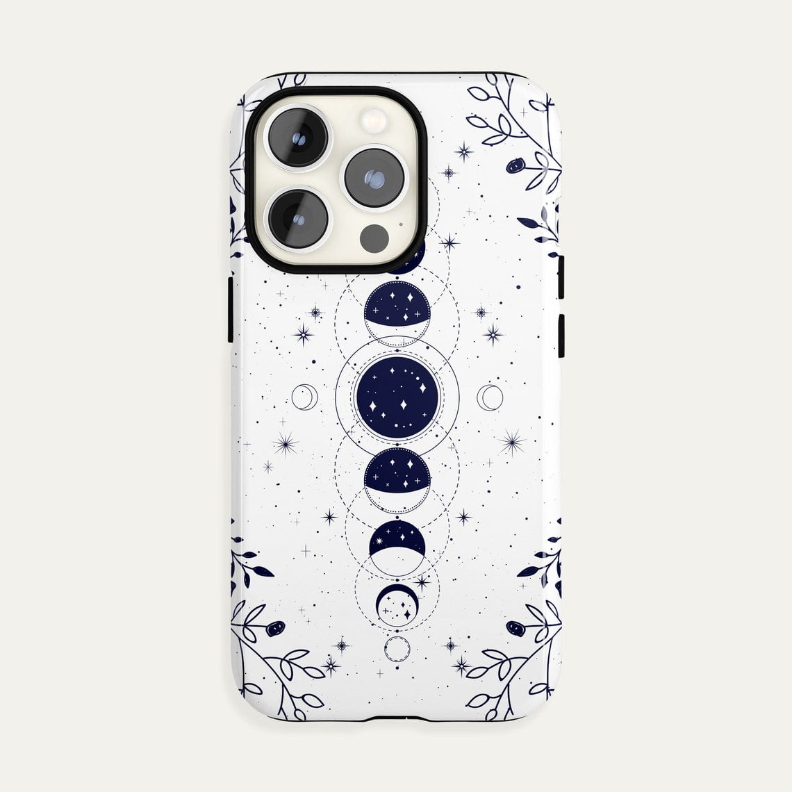 White Moon Phases Celestial Galaxy Phone Case with iPhone 11 to 17 Pro ...