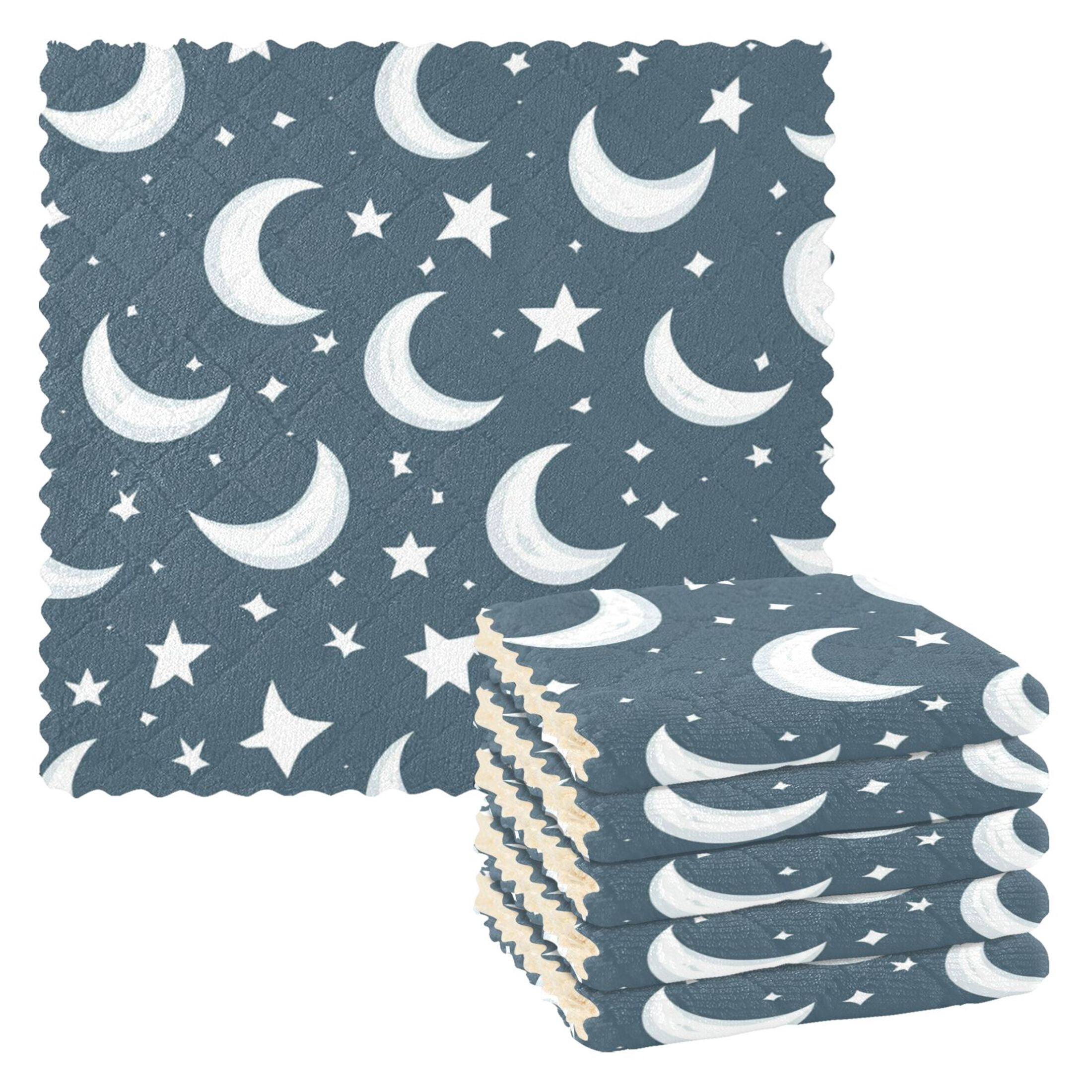 White Moon and Stars 6 Pack Kitchen Cleaning Cloths 11'' x 11'', Super ...