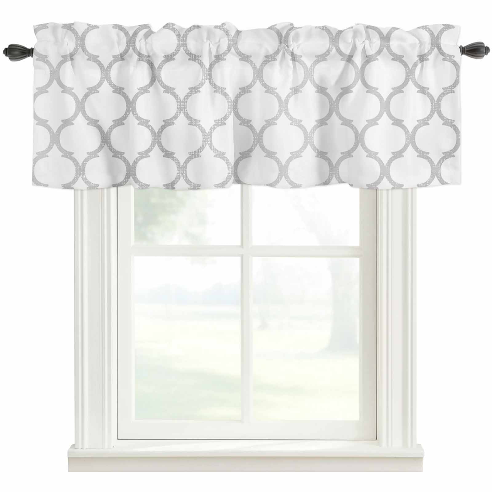 White Morocco Kitchen Valances for Windows, Small Valance Curtains Rod ...