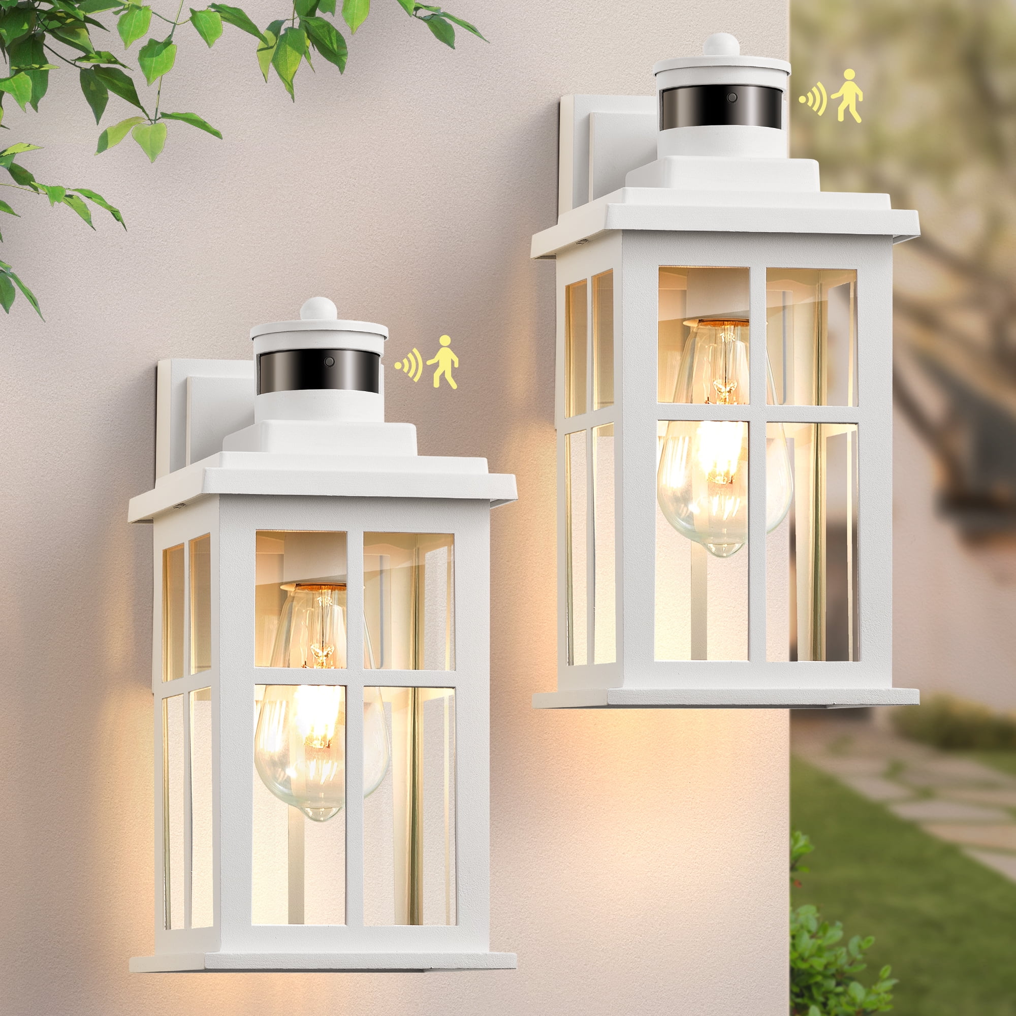 White Motion Sensor Light Outdoor, 2 Pack Dusk to Dawn Outside Lights ...