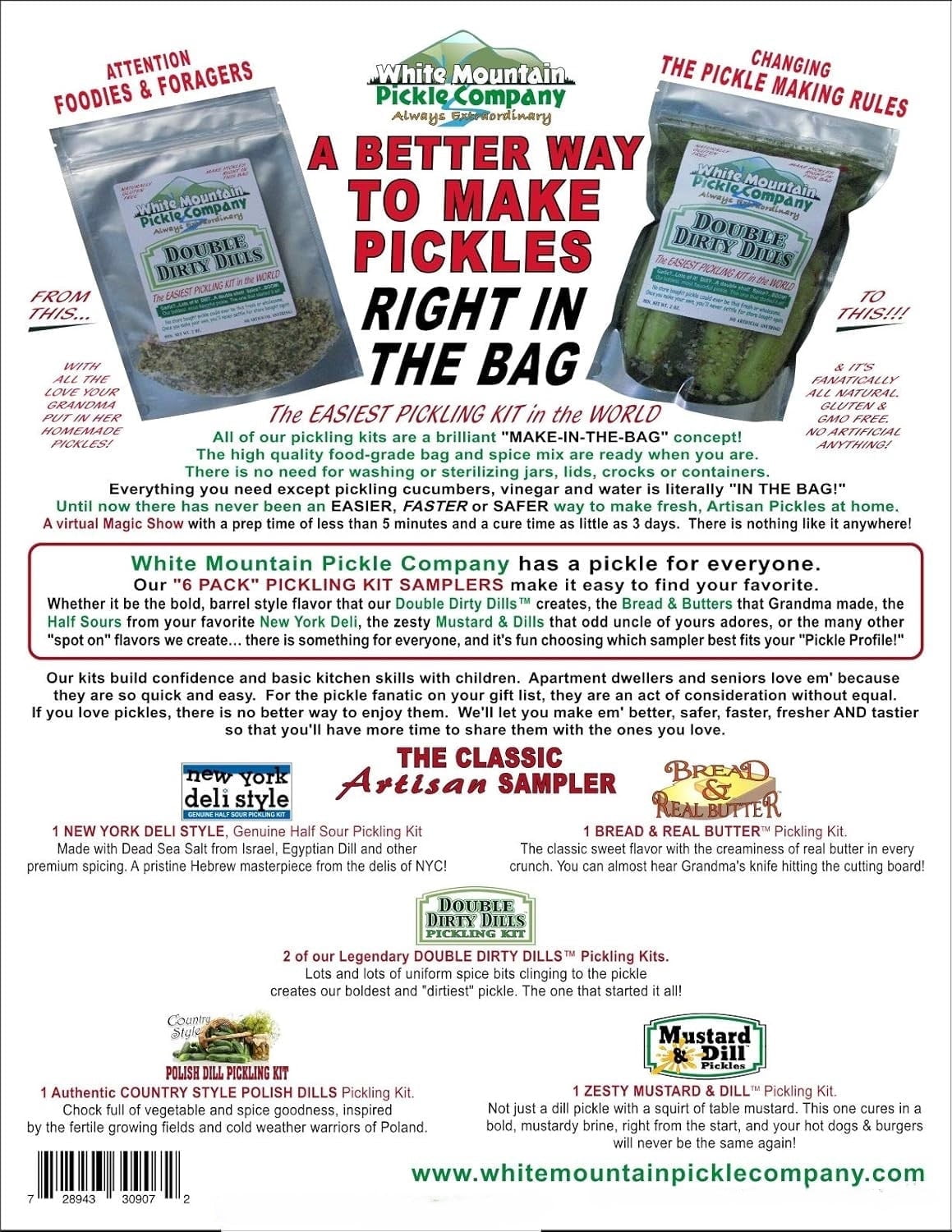 White Mountain Pickle Company The Classic Artisan Sampler 6 Pack Gift ...