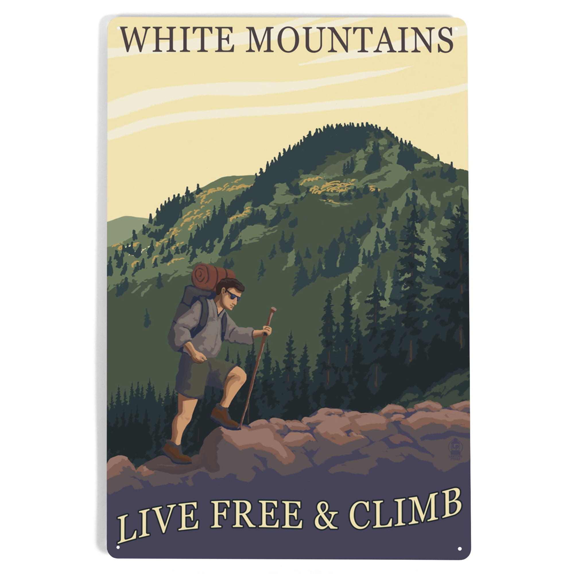 White Mountains, New Hampshire, Live Free and Climb Hiker Scene (12x18 ...