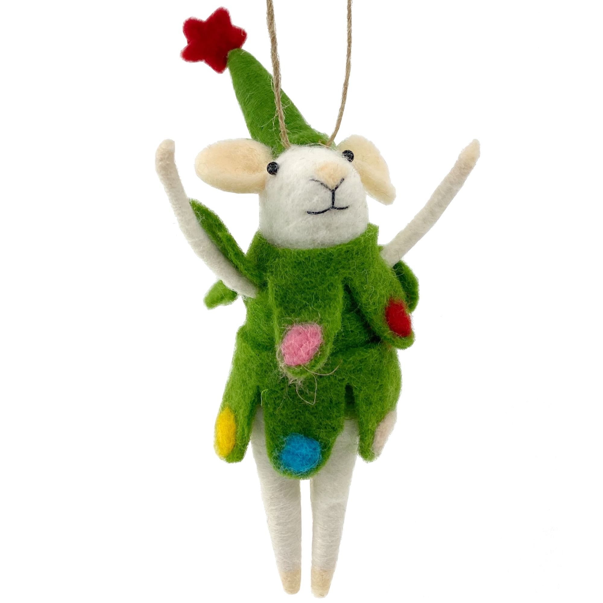 White Mouse Christmas Tree Ornament - Wool Party Mouse Dressed as Tree ...