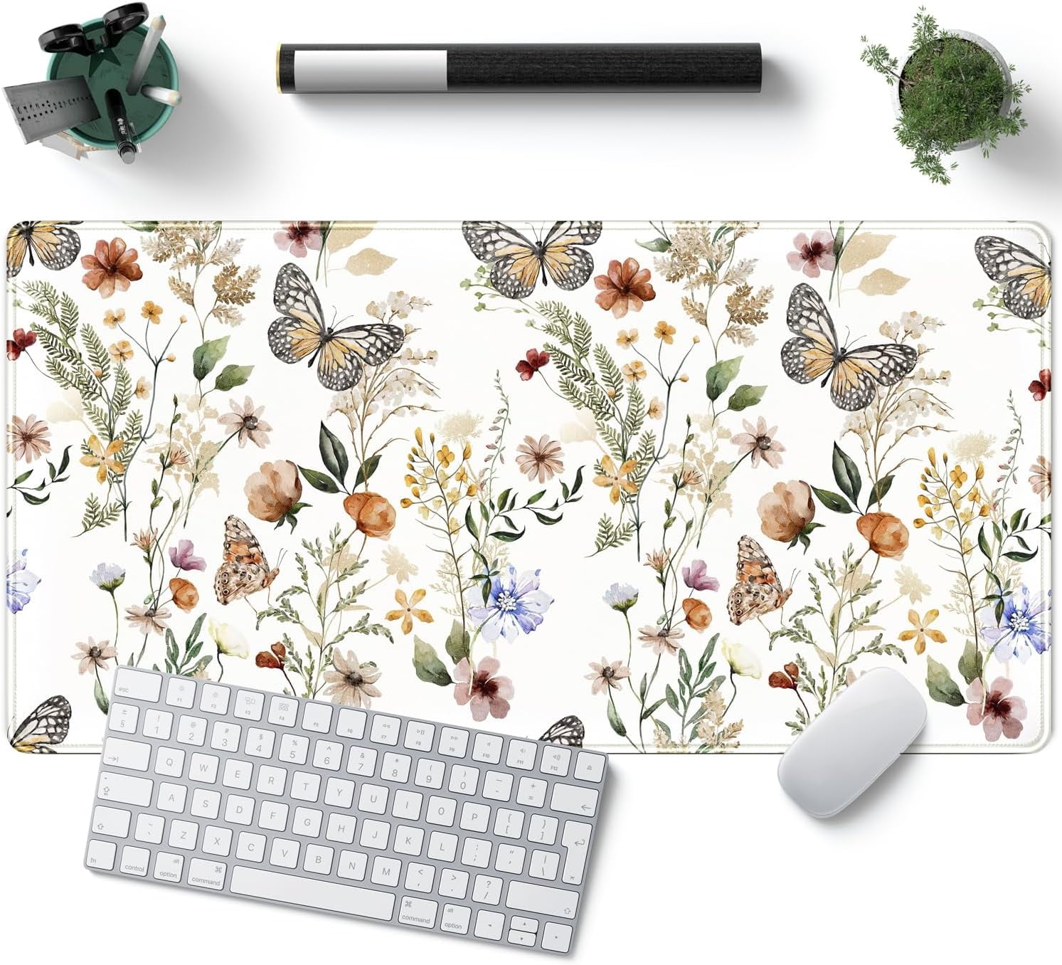 White Mouse Pad Flower Plant Desk Mat Floral Plant Large Mouse Pad Xl ...