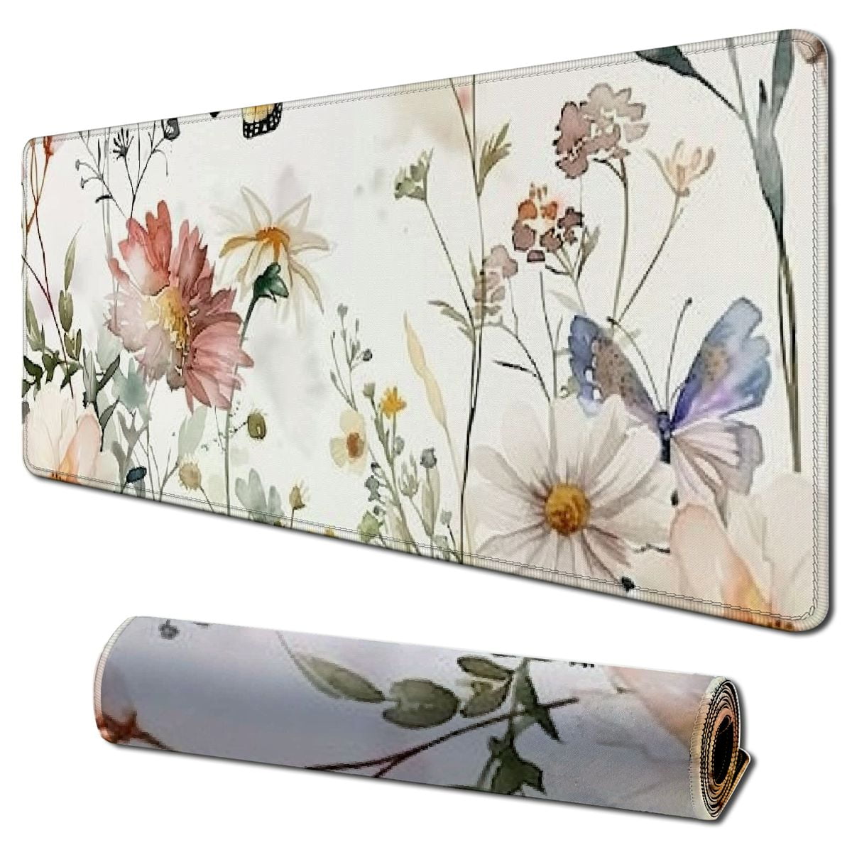 White Mouse Pad Flower Plant Desk Mat Floral Plant Large Mouse Pad Xl ...