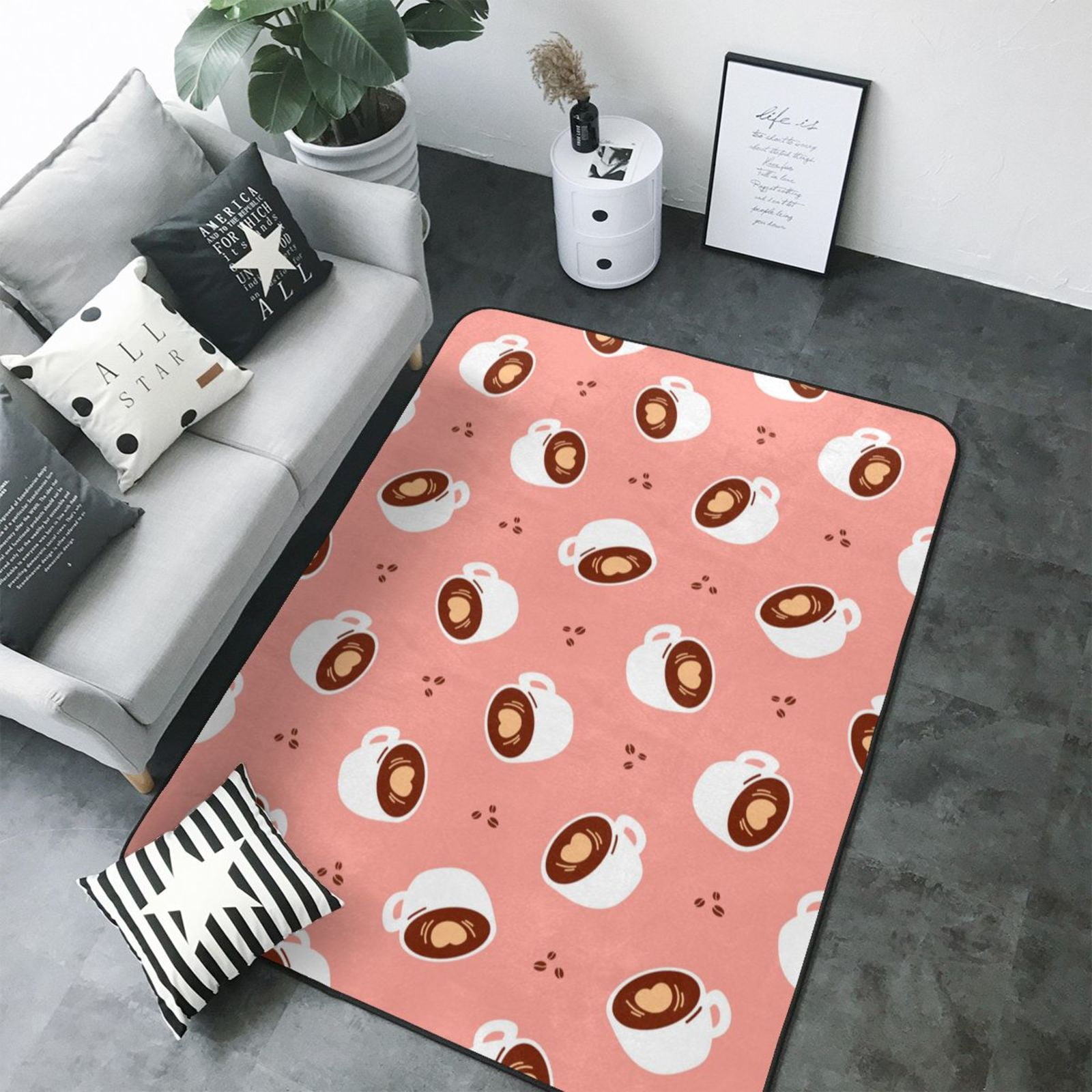 White Mug Coffee Print Pink Area Rugs for Living Room Bedroom, 5x7 Soft ...