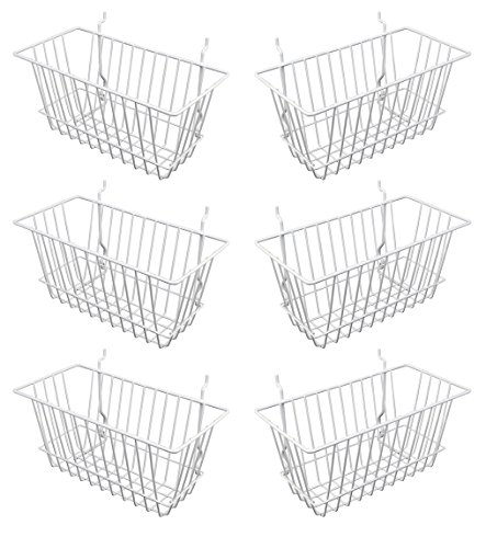 - White Multi-Fit Narrow Wire Basket for Slatwall, Pegboard or Gridwall ...