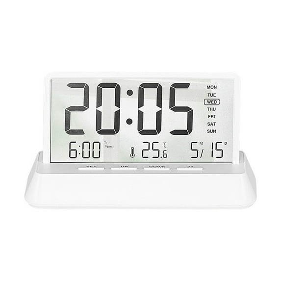 White Multi-Function Digital Weather Clock, Indoor Temperature Humidity ...