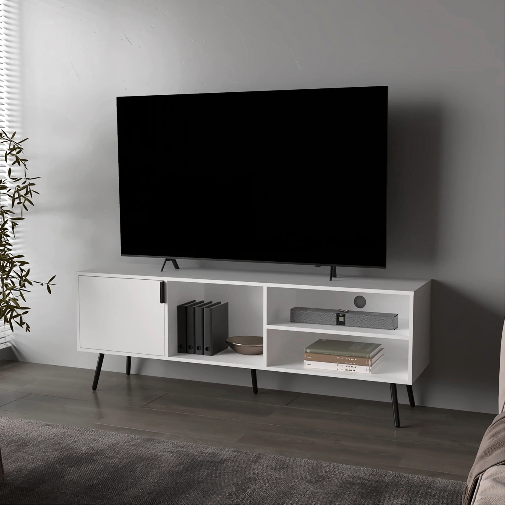 White Multistorage TV Stand for Primary Living Space | Provides ...