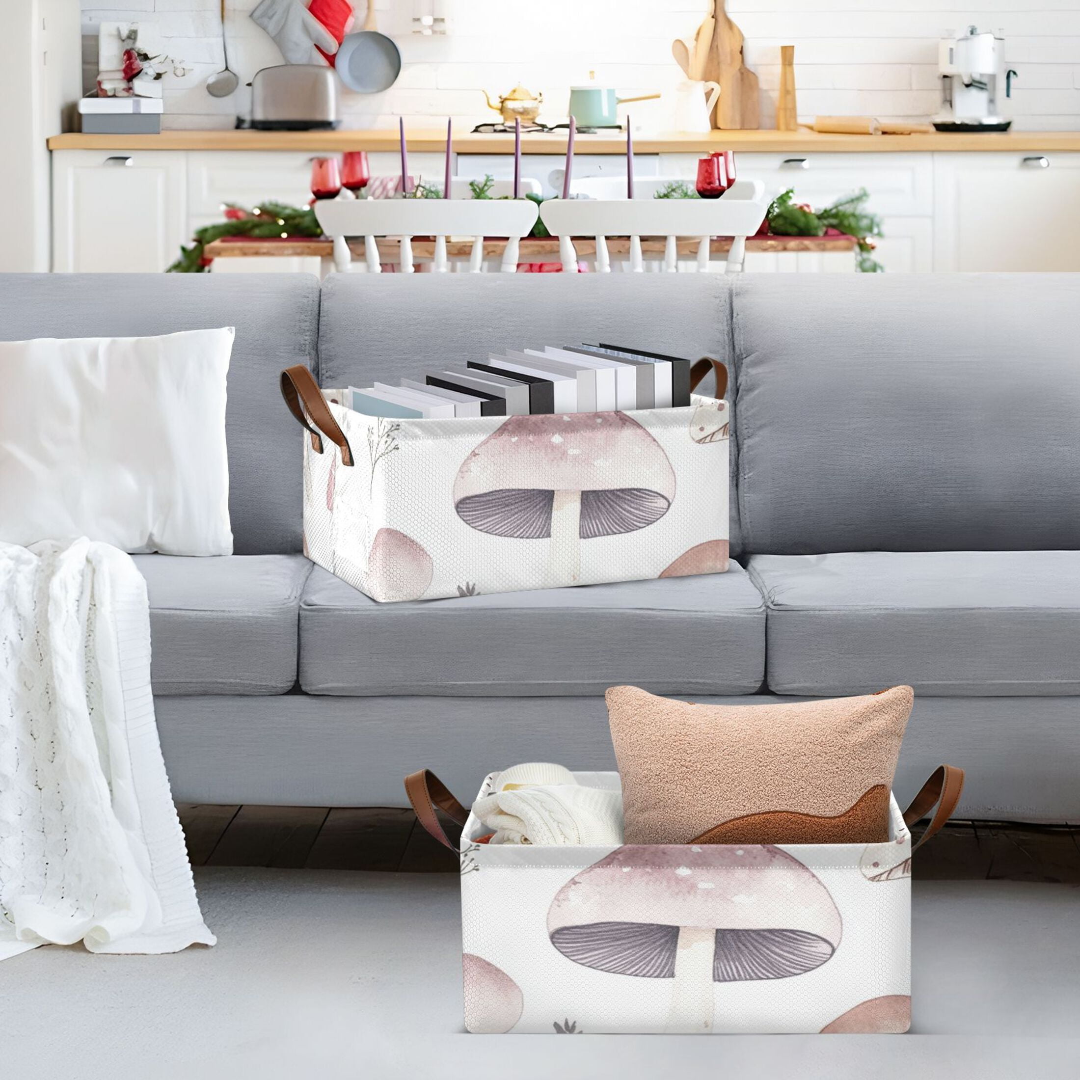 White Mushrooms Storage Bins with Handles Foldable Storage Baskets for ...