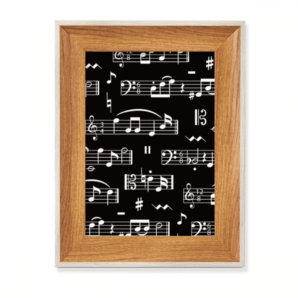 White Music Notes Bar Black Desktop Wooden Photo Frame Display Picture ...