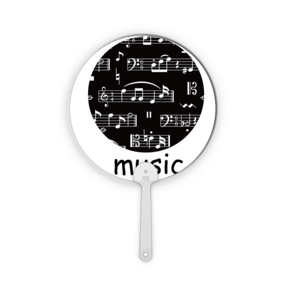 White Music Notes Bar Black Plastic Round Handheld Fan Decorations ...