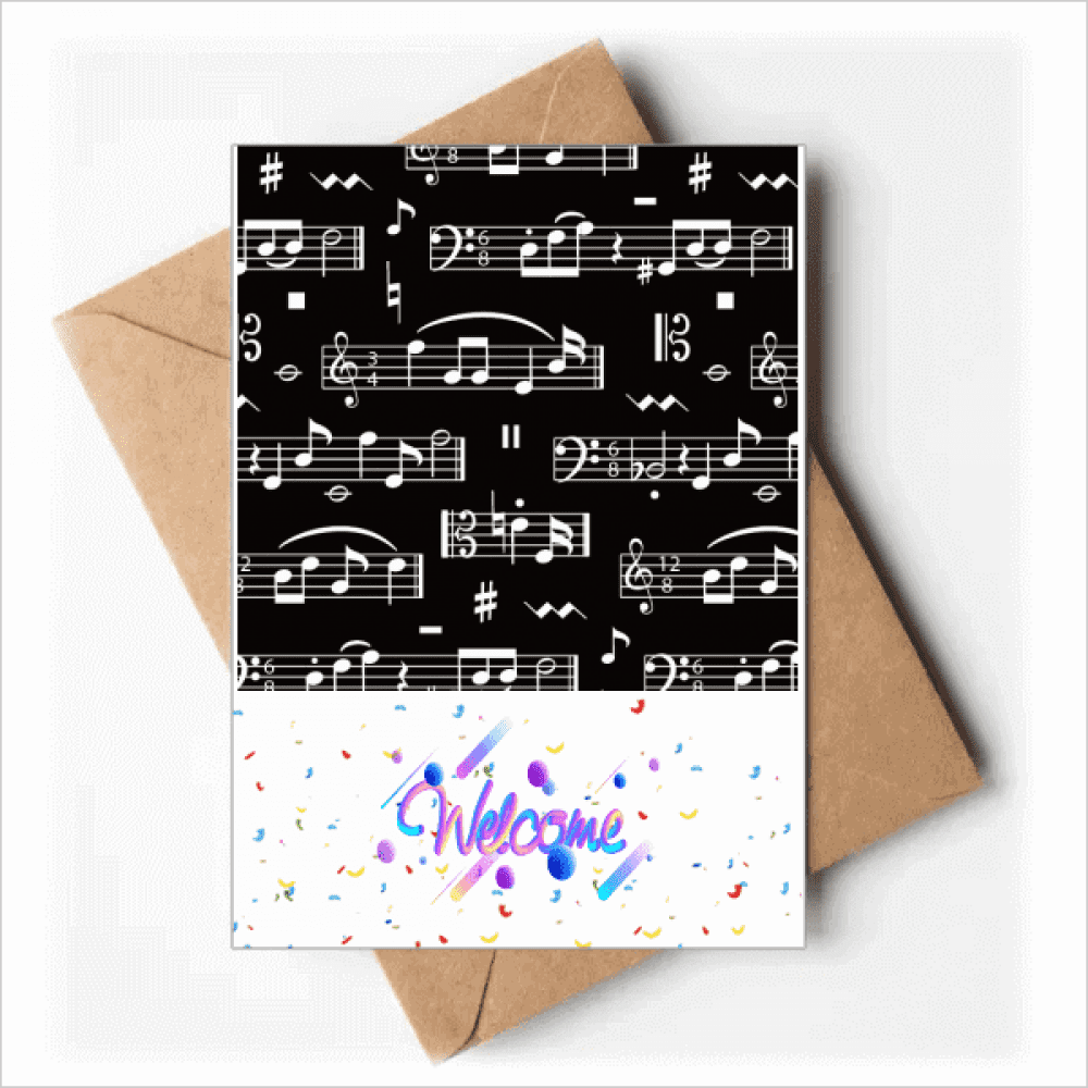White Music Notes Bar Black Welcome Back Greeting Cards Envelopes Blank ...
