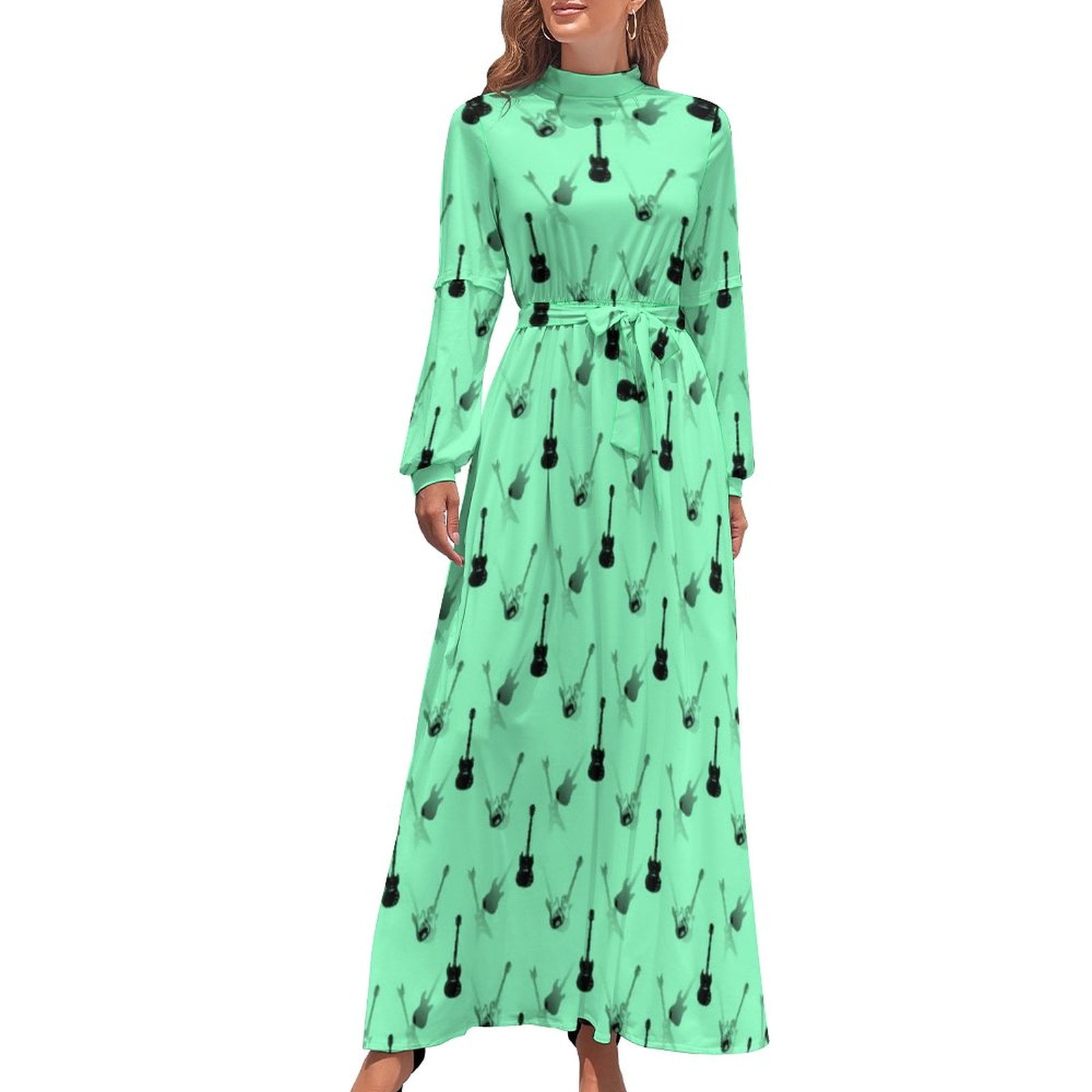White Music Notes Dress Note y Print Maxi Dress Aesthetic Bohemia Long ...