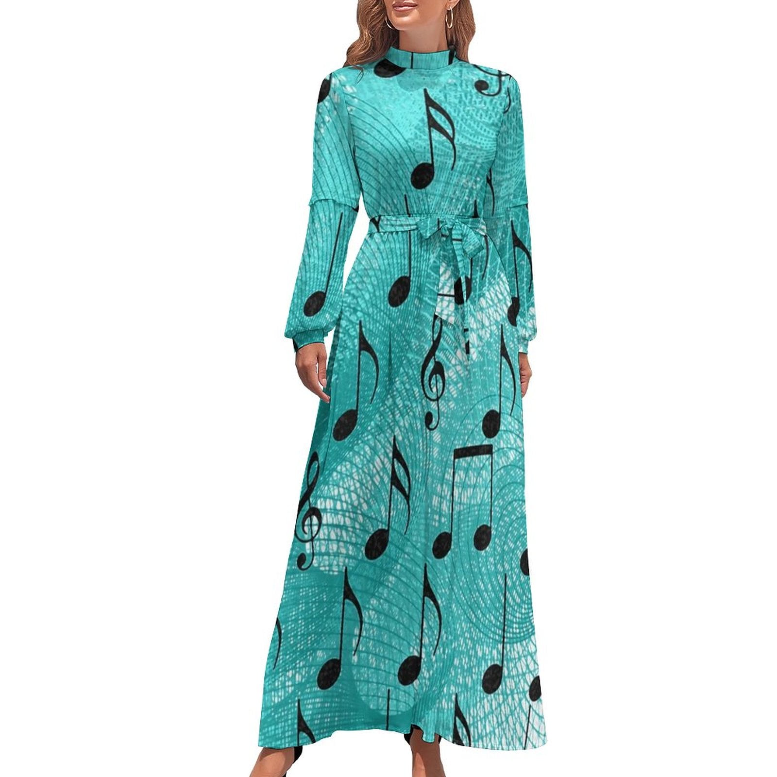 White Music Notes Dress Note y Print Maxi Dress Aesthetic Bohemia Long ...