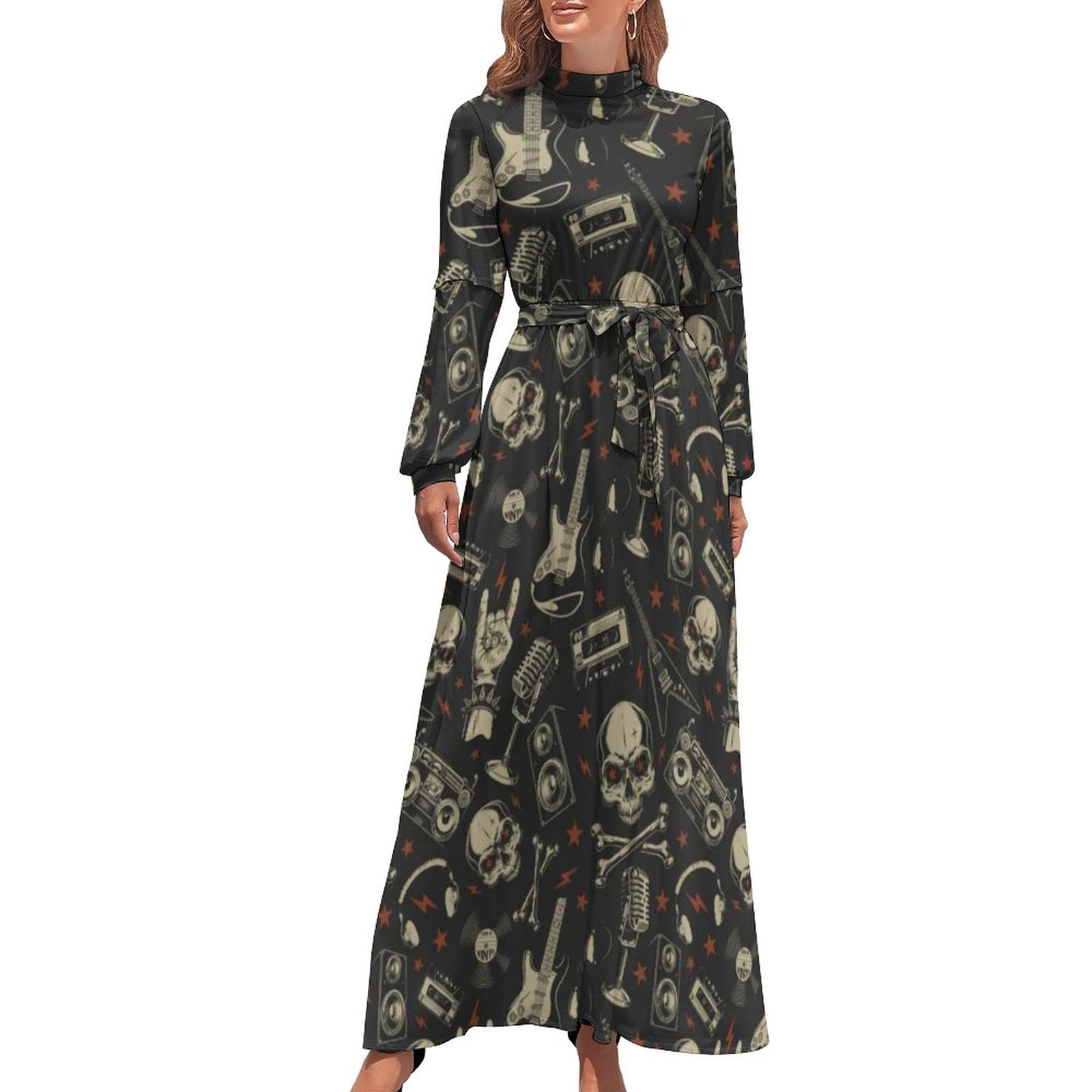 White Music Notes Dress Note y Print Maxi Dress Aesthetic Bohemia Long ...