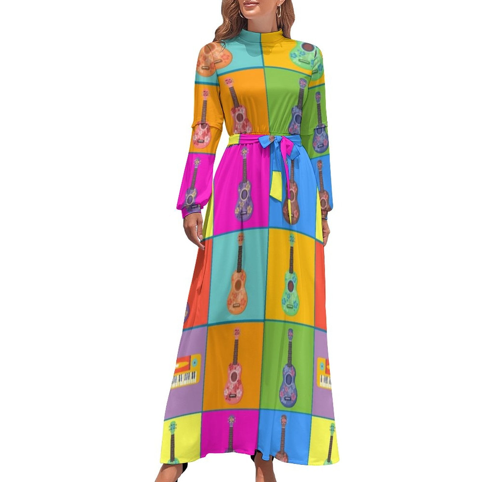 White Music Notes Dress Note y Print Sexy Maxi Dress Aesthetic Bohemia ...