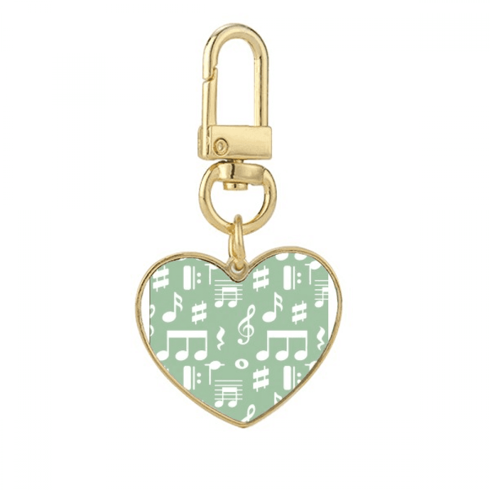 White Music Notes Green Art Deco Fashion Gold Heart Keychain Metal ...