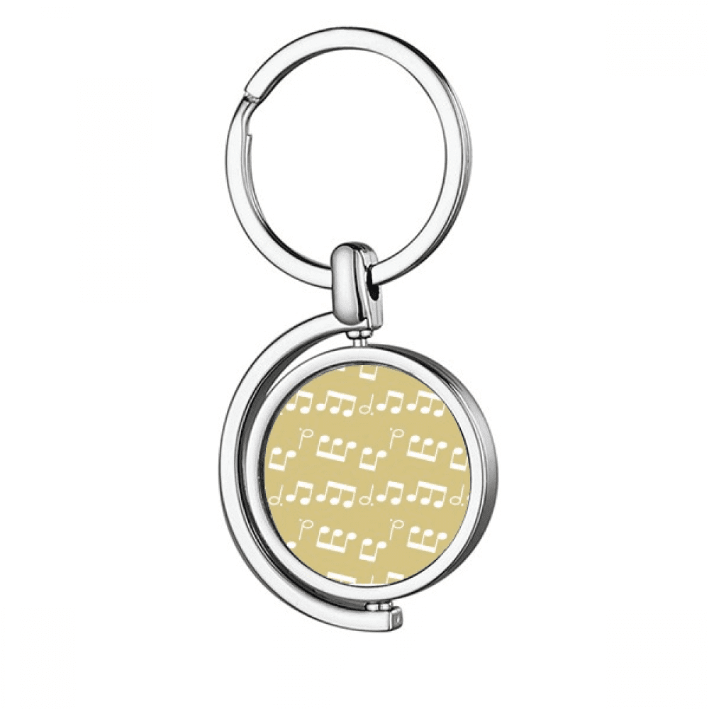 White Music Notes Light Yellow Rotating Keychain Metal Keyring Holder ...
