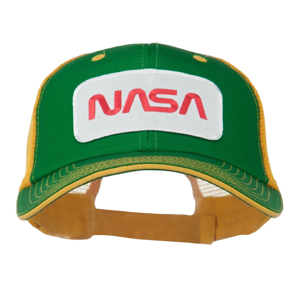 White NASA Big Size Cotton Twill Mesh Patched Cap - Kelly Gold XL-3XL ...
