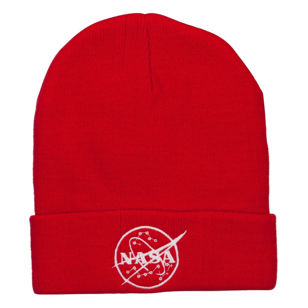White NASA Logo Embroidered Long Beanie - Red OSFM - Walmart.com
