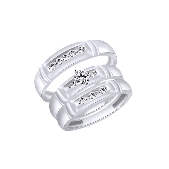 AFFY 0.40CT White Natural Diamond Wedding Trio Band Ring Set in 10k ...