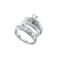 AFFY White Natural Diamond Wedding & Engagement Trio Band Ring Set In ...