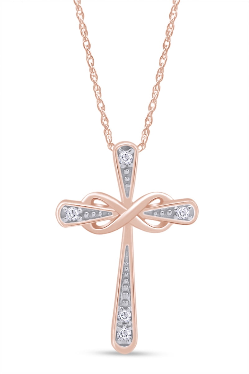 AFFY White Natural Diamond Accent Infinity Cross Pendant Necklace 14k ...