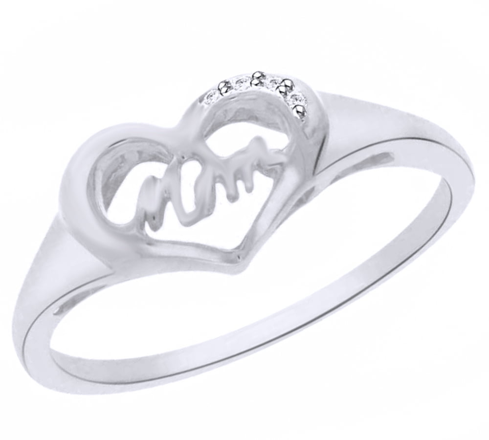 AFFY White Natural Diamond Accent "Mom" Ring In 10k White Gold (0.02 ...