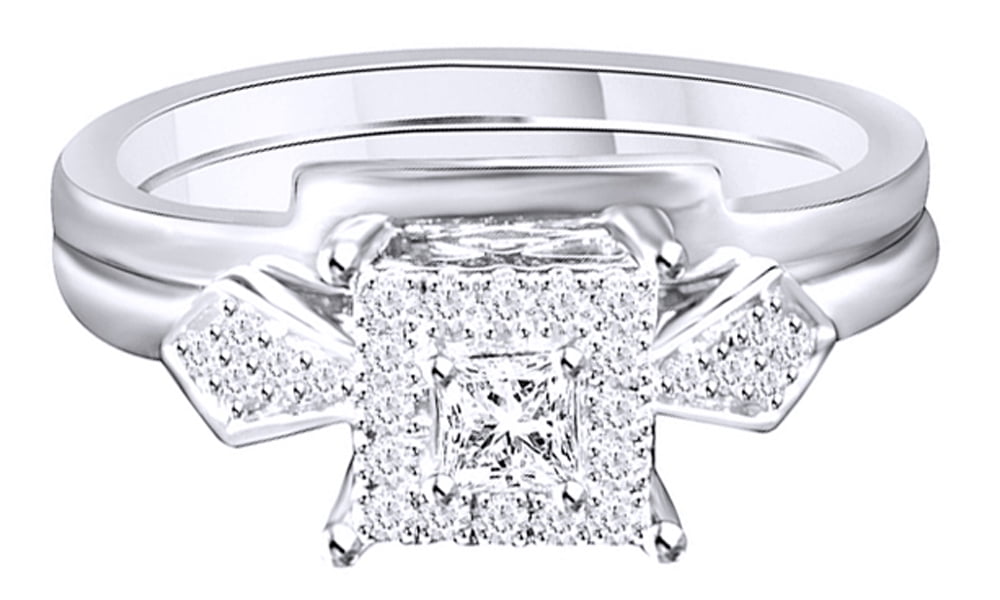AFFY White Natural Diamond Bridal Ring Set In 10k White Gold (0.25 Cttw ...