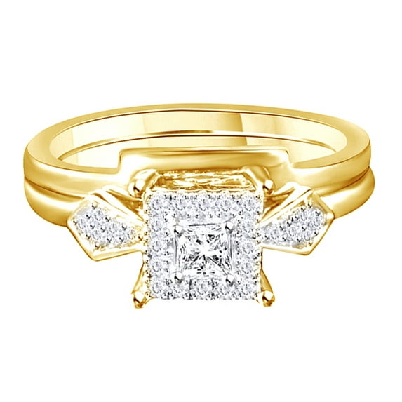 AFFY White Natural Diamond Bridal Ring Set In 10k Yellow Gold (0.25 ...