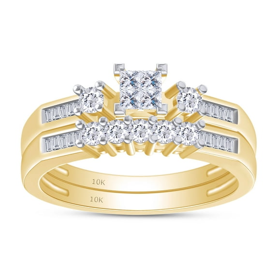 AFFY White Natural Diamond Bridal Ring Set In 10k Yellow Gold (0.5 Cttw ...