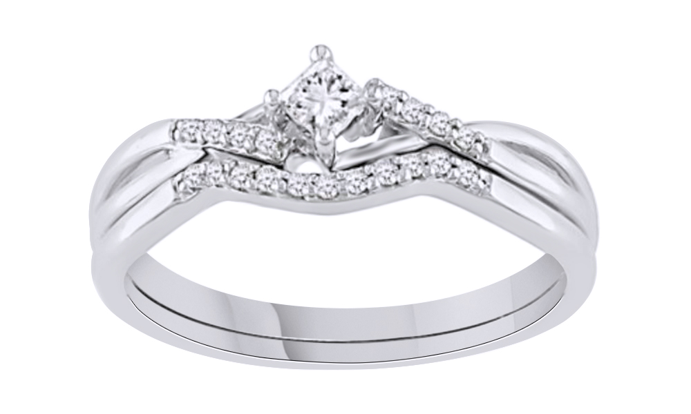 2 Carat Unique Morganite and diamond Bridal Ring Set on 10k White Gold ...