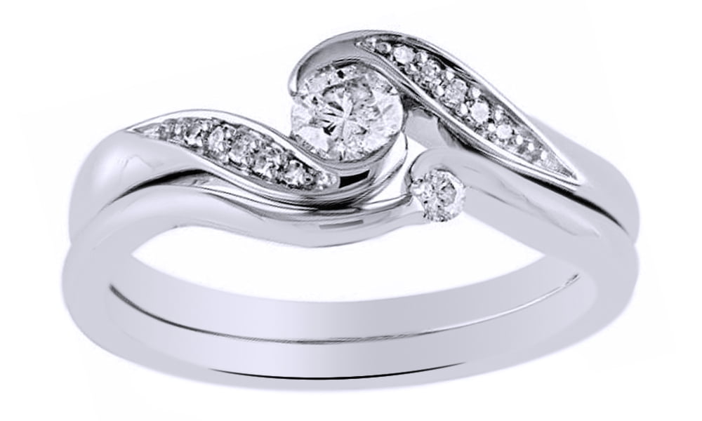 AFFY White Natural Diamond Bypass Bridal Ring Set In Solid Gold (0.33 ...