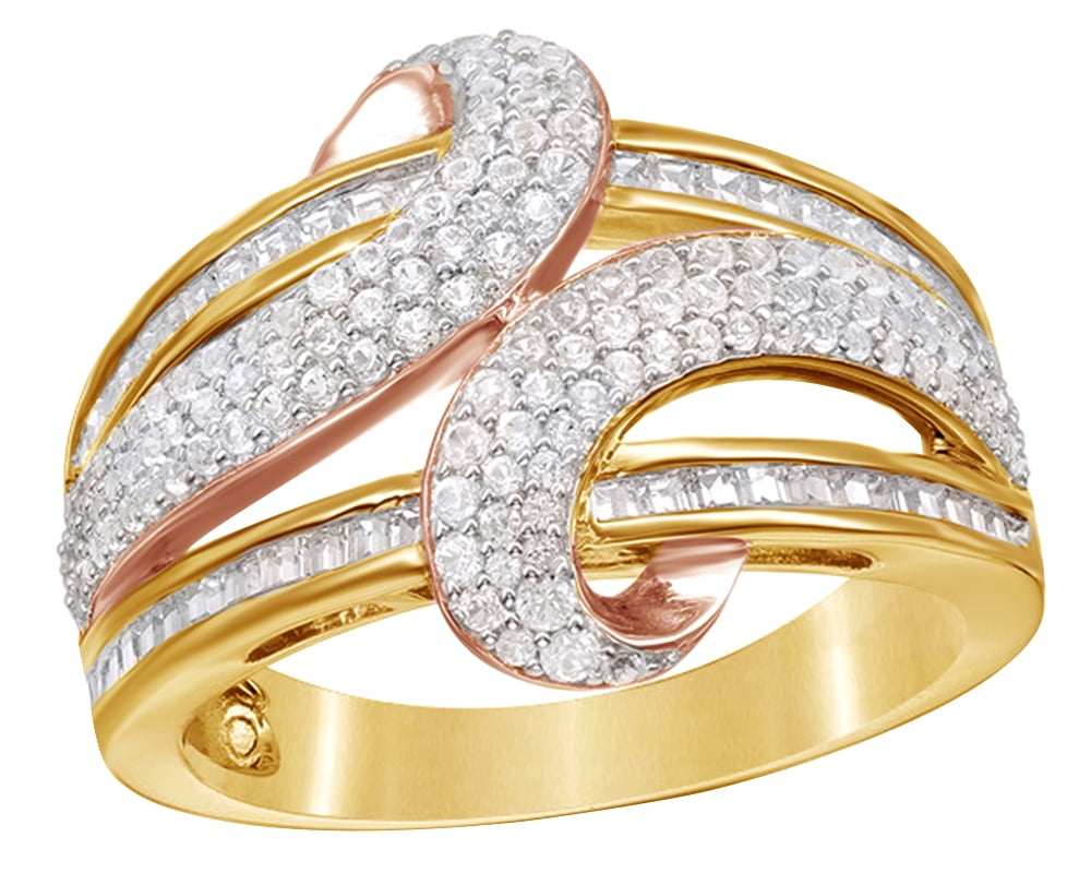 AFFY White Natural Diamond Bypass Ring In Two-Tone 10k Yellow Gold (0. ...