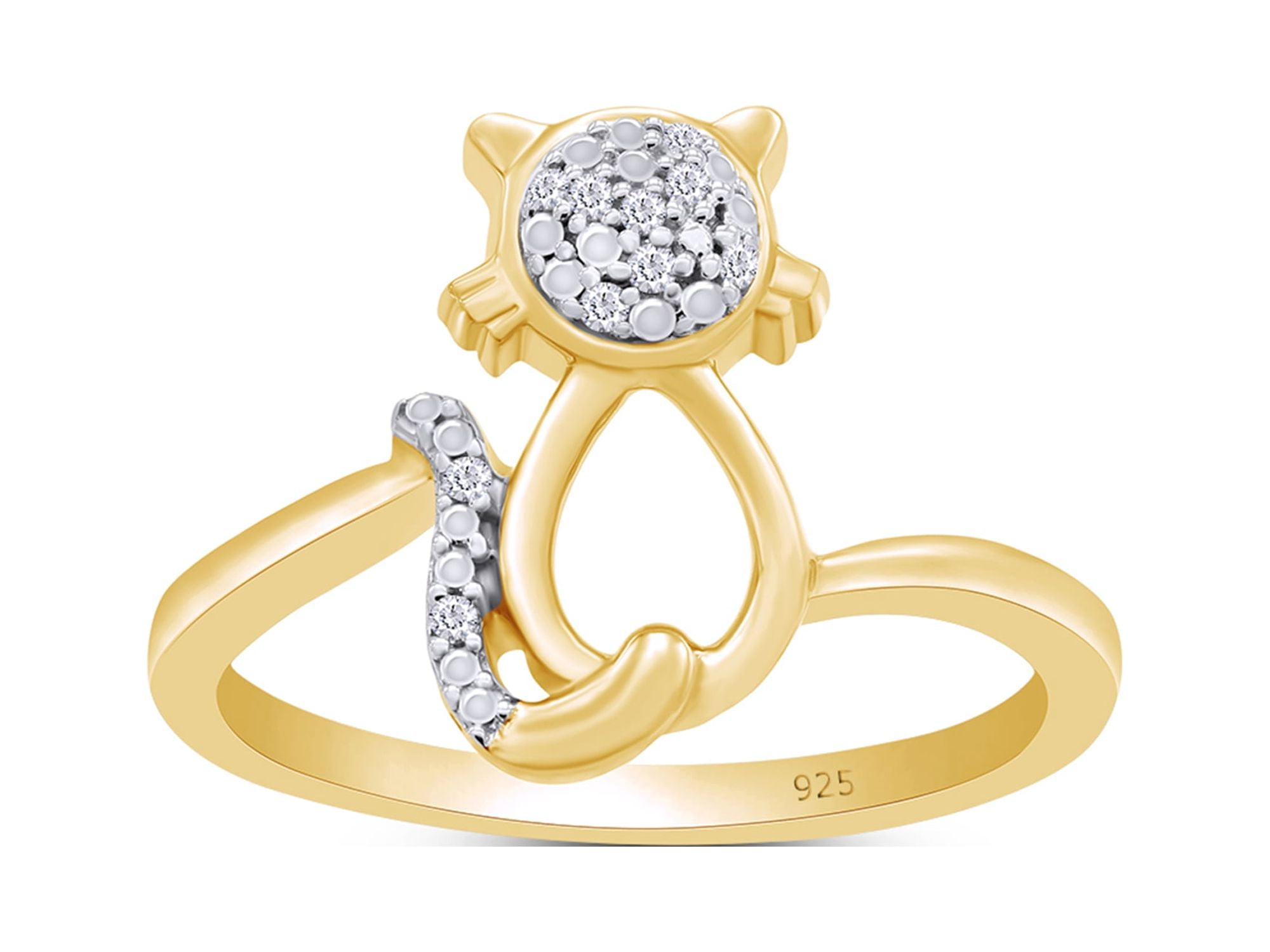 AFFY White Natural Diamond Cat Fashion Ring In 14k Yellow Gold Over ...