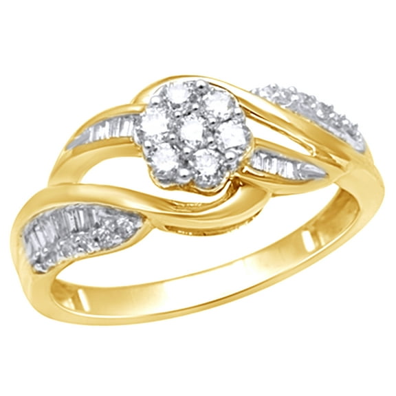 AFFY White Natural Diamond Cluster Square Ring in 10k Solid Gold (1 ...