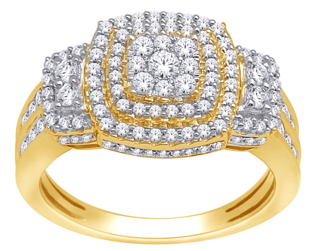 AFFY White Natural Diamond Cluster Double Frame Ring in 10K Yellow Gold ...