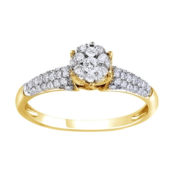 AFFY White Natural Diamond Cluster Engagement Ring in 10k Yellow Gold ...