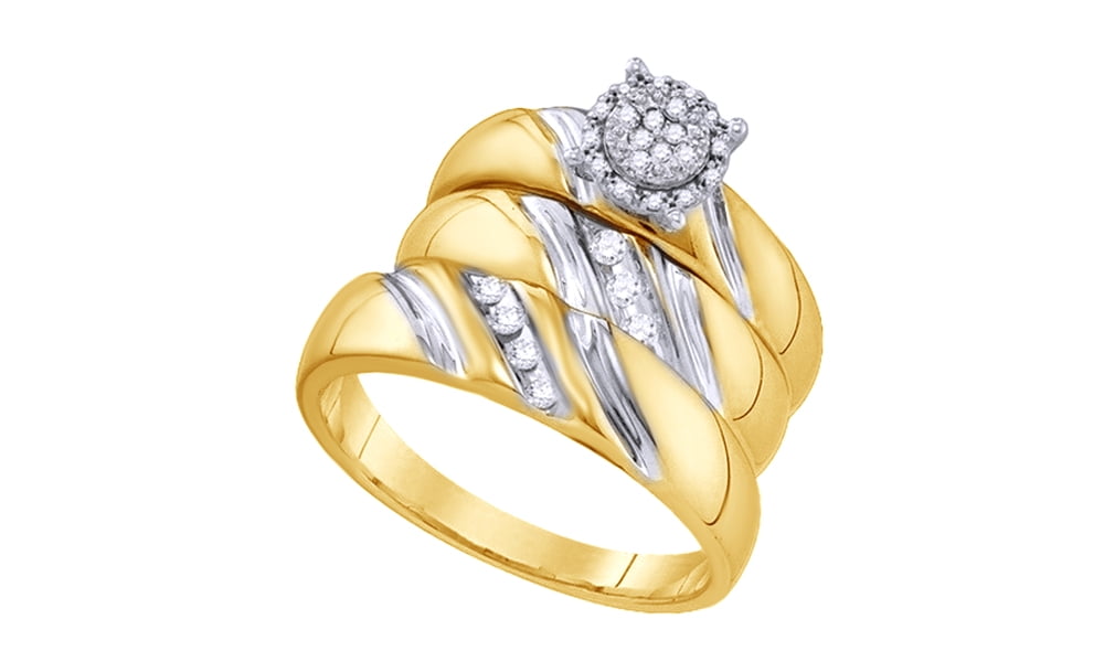 AFFY White Natural Diamond Cluster Engagement & Wedding Trio Band Ring ...