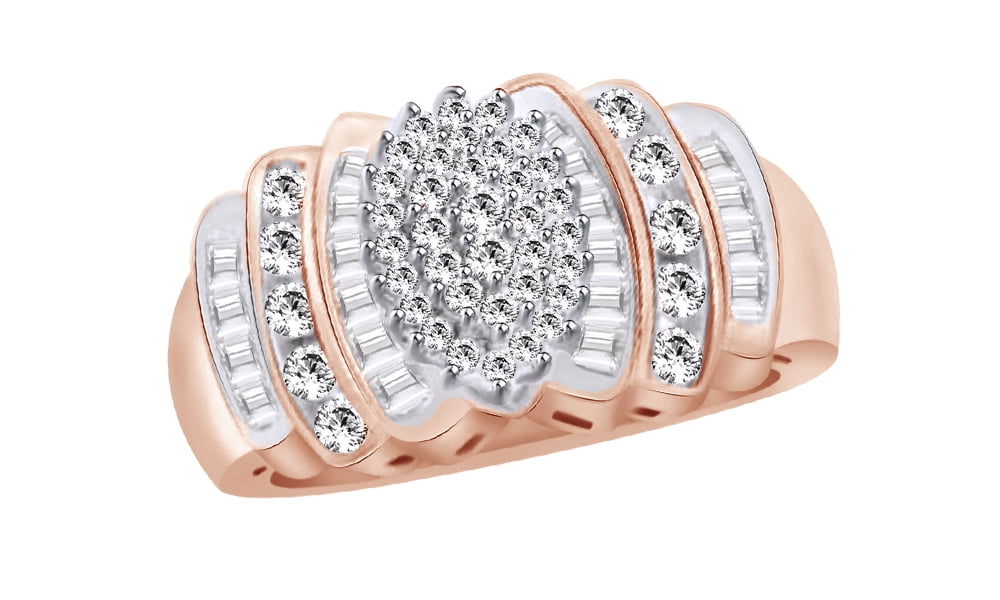AFFY White Natural Diamond Cluster Estate Ring In 10k Rose Gold (0.5 ...