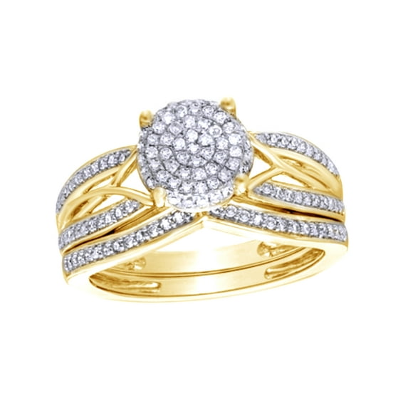 AFFY White Natural Diamond Cluster Intertwined Bridal Set In 10k Yellow ...