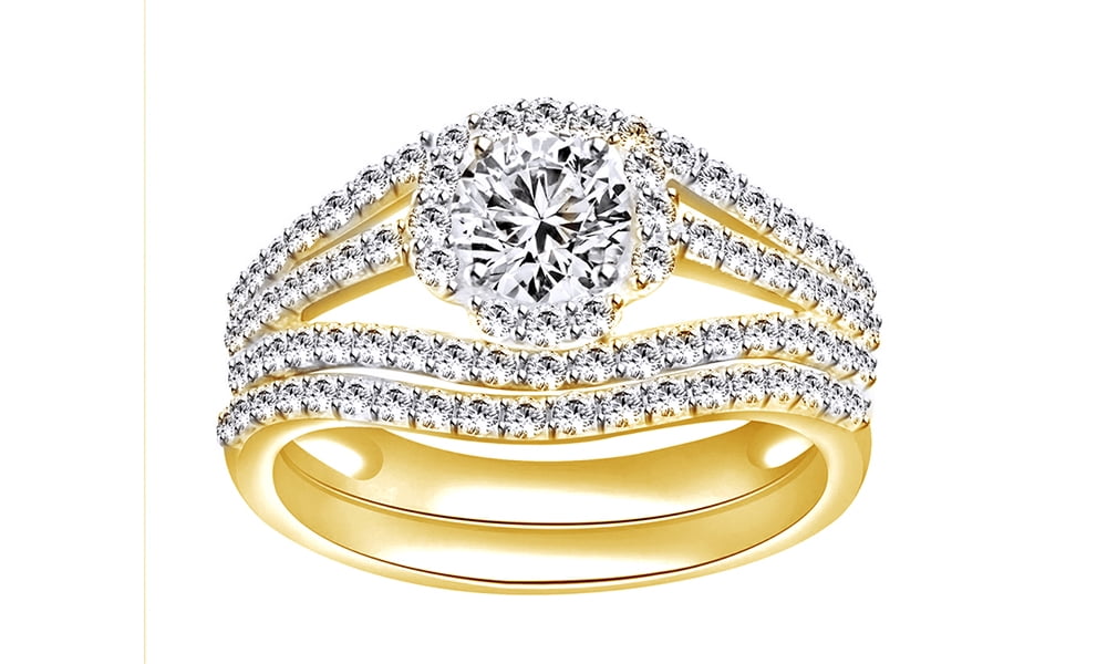 AFFY White Natural Diamond Cluster Rings In 14k Yellow Gold (1.1 Cttw ...
