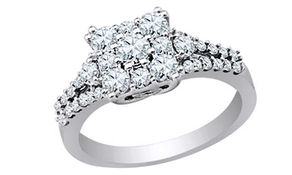 AFFY White Natural Diamond Cluster Square Ring in 10k Solid Gold (1 ...