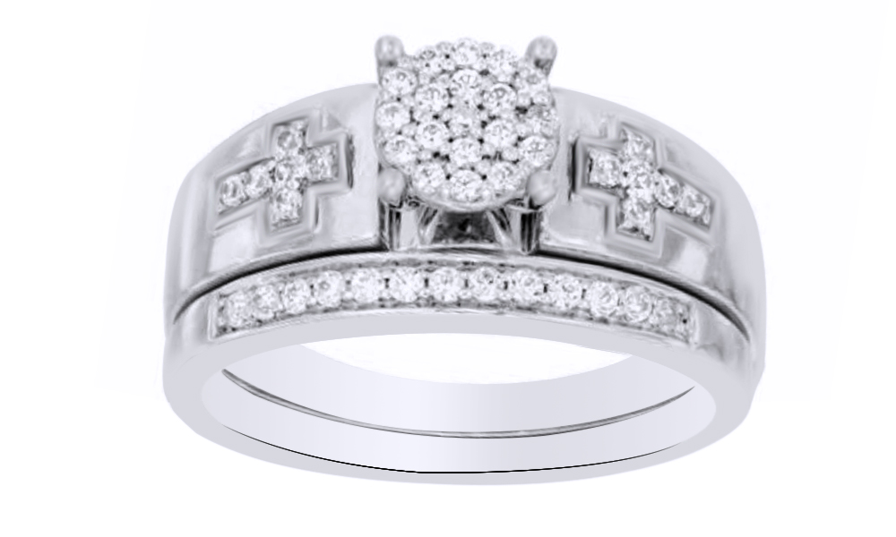 White Natural Diamond Cross Bridal Ring Set In Solid Gold (0.25 Cttw ...
