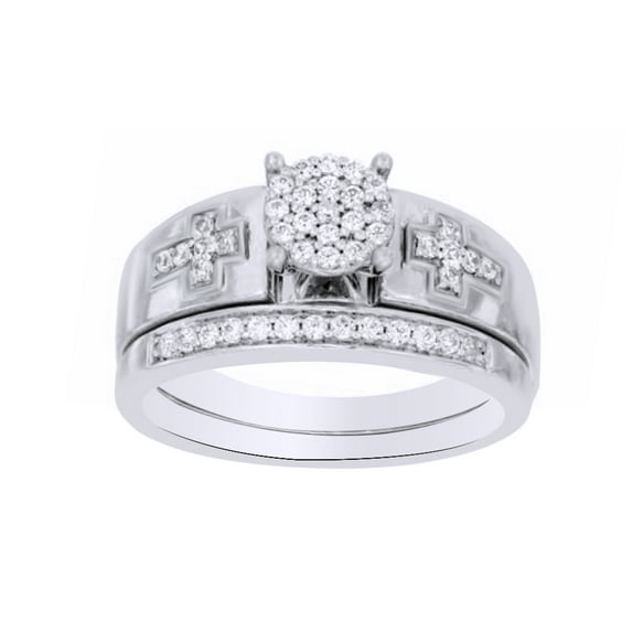 AFFY White Natural Diamond Cross Bridal Ring Set In Solid Gold (0.25 ...