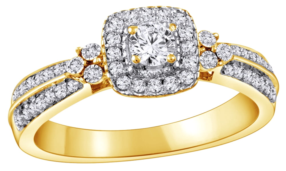AFFY White Natural Diamond Cushion Frame Tri-Stone Sides Engagement ...