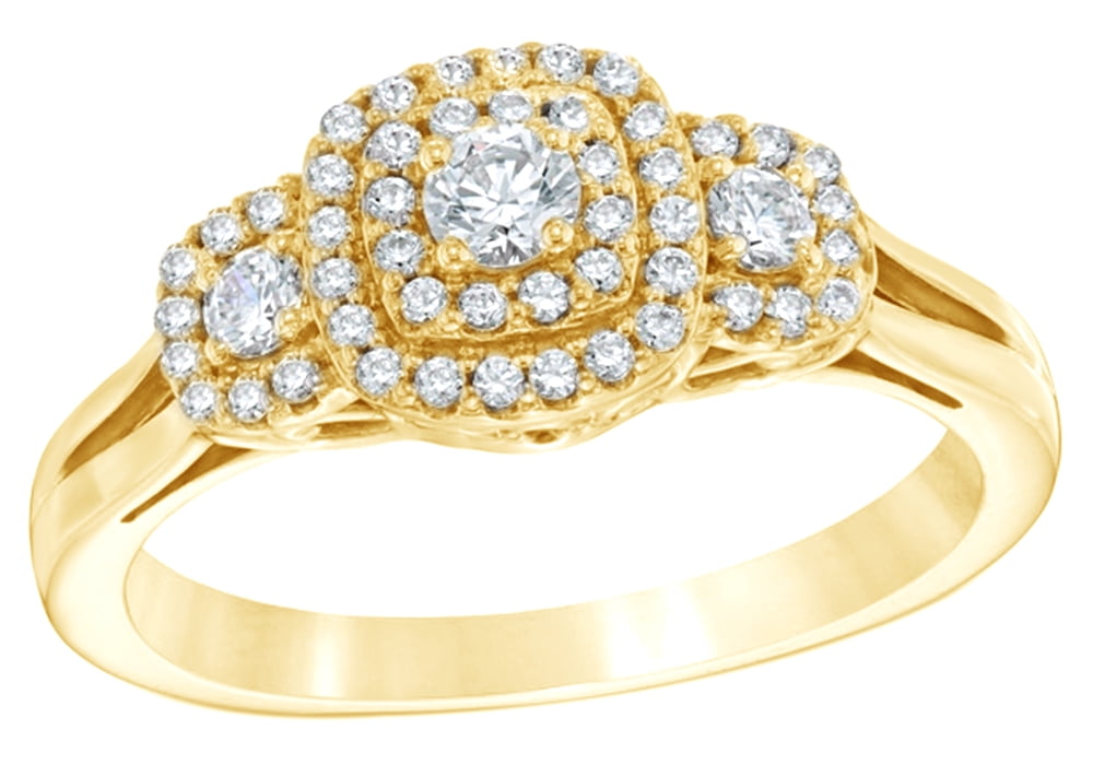 AFFY White Natural Diamond Double Frame Engagement Ring in 10k Yellow ...
