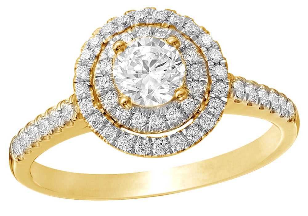 AFFY White Natural Diamond Double Frame Engagement Ring in 14K Yellow ...